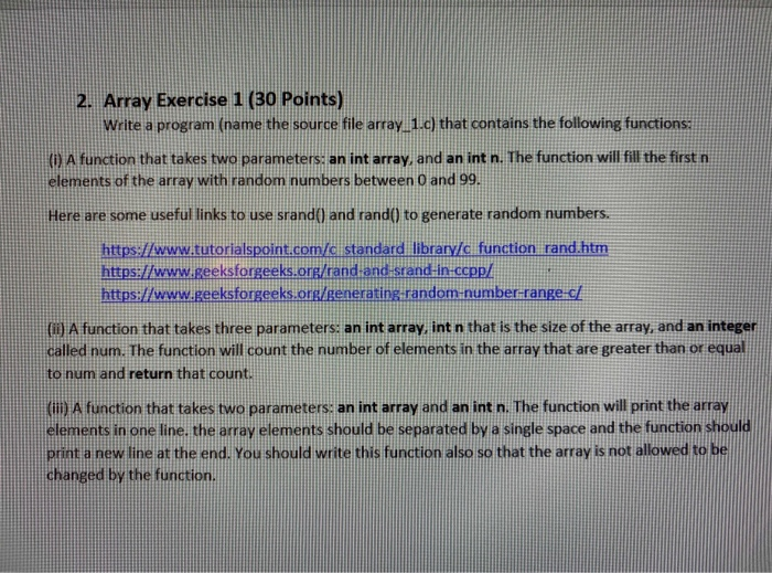 Solved 2. Array Exercise 1 (30 Points) Write a program (name | Chegg.com