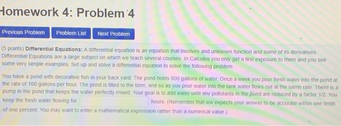 Solved Homework 4 Problem 4 Previous Problem Problem List 7107