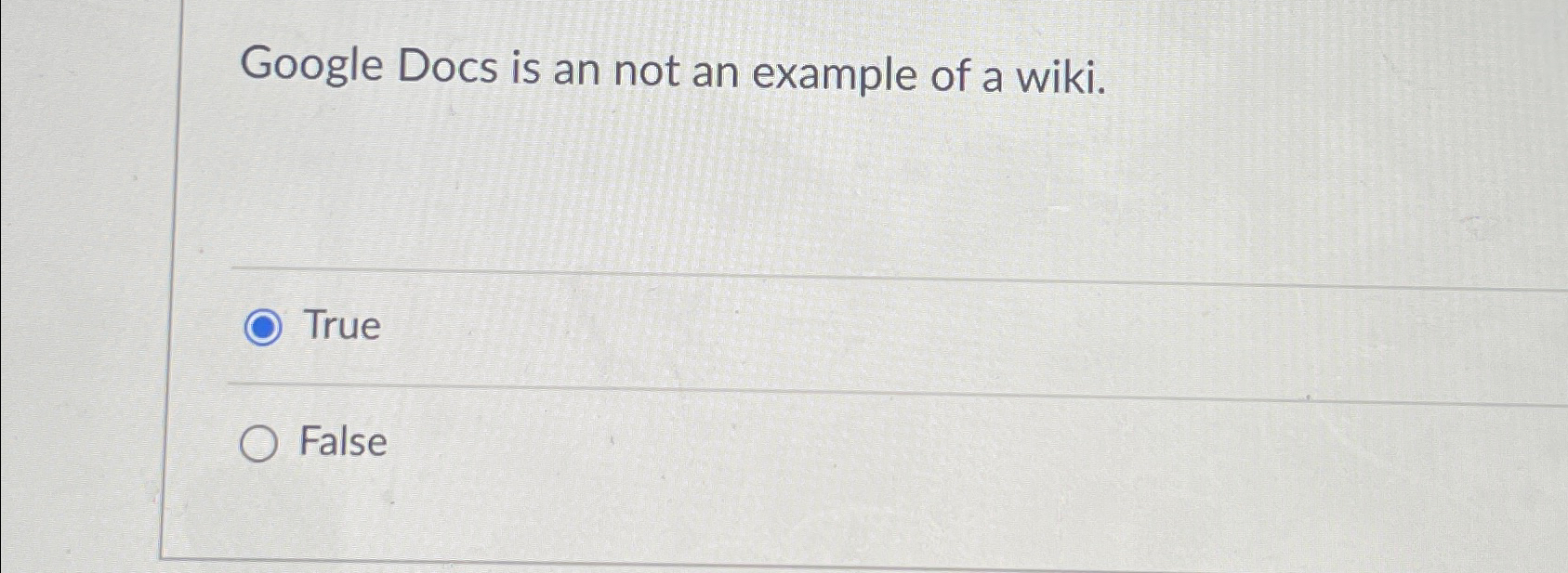 Solved Google Docs is an not an example of a wiki.TrueFalse | Chegg.com