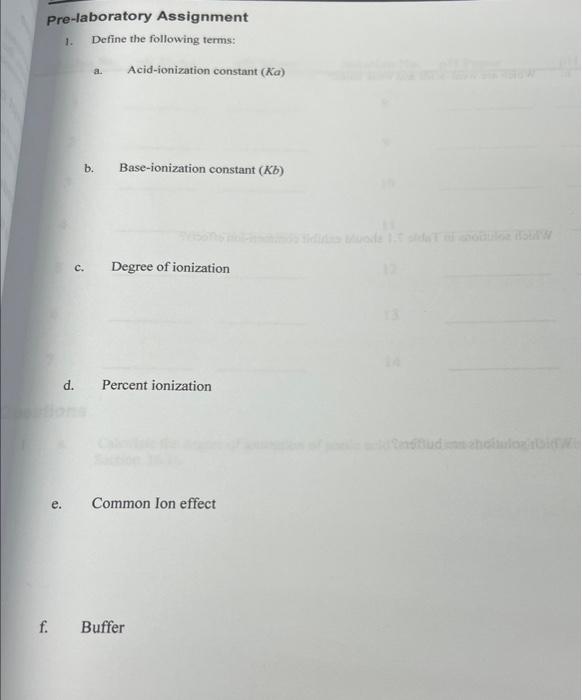 Solved Pre-laboratory Assignment 1. Define the following | Chegg.com