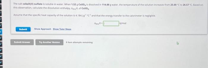 Solved This Observarion Calculate The Dissolution Enthalpy