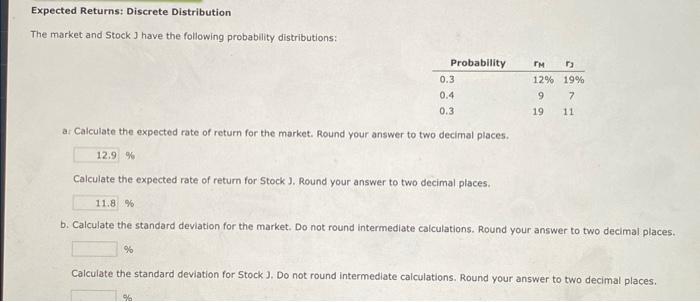 Solved Expected Returns: Discrete Distribution The market | Chegg.com