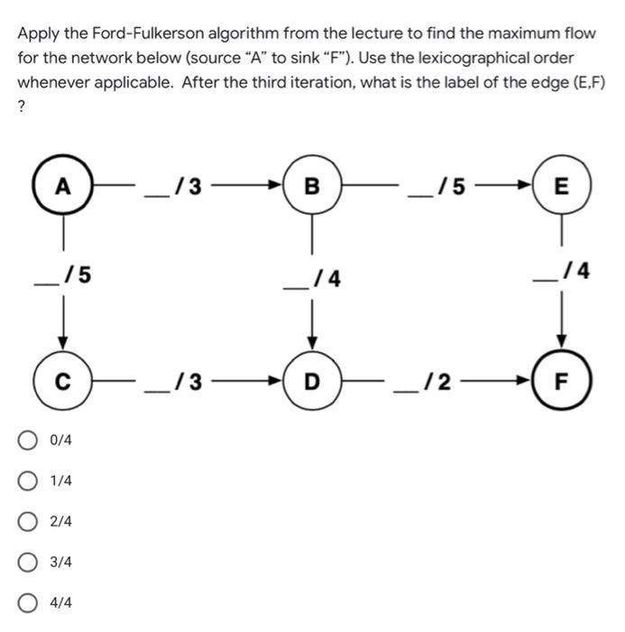 Solved Apply the Ford-Fulkerson algorithm from the lecture | Chegg.com