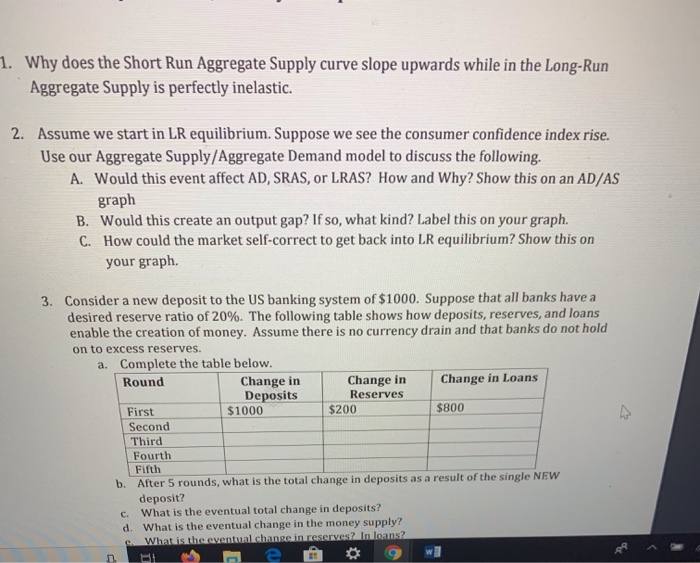 Solved 1. Why does the Short Run Aggregate Supply curve | Chegg.com