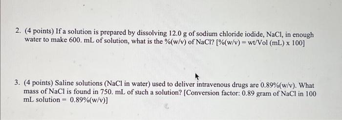 Solved 2. (4 points) If a solution is prepared by dissolving | Chegg.com