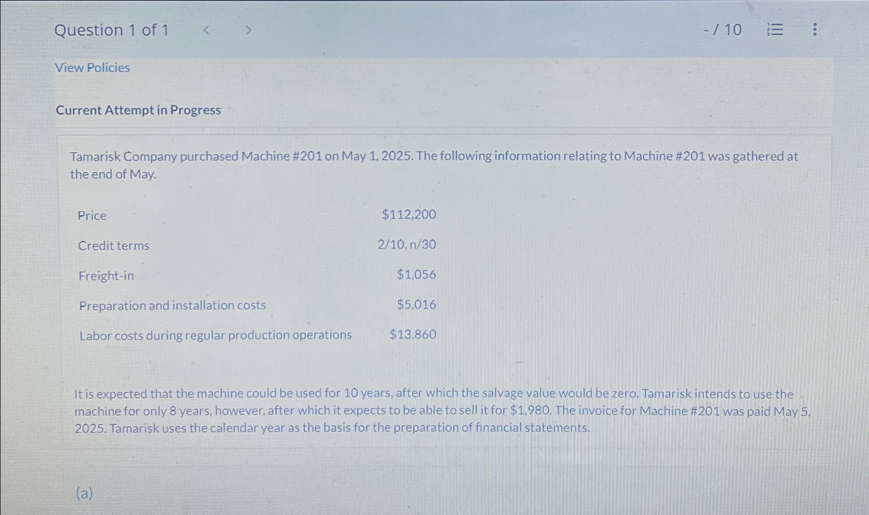 Question 1 ﻿of 1-10View PoliciesCurrent Attempt in | Chegg.com