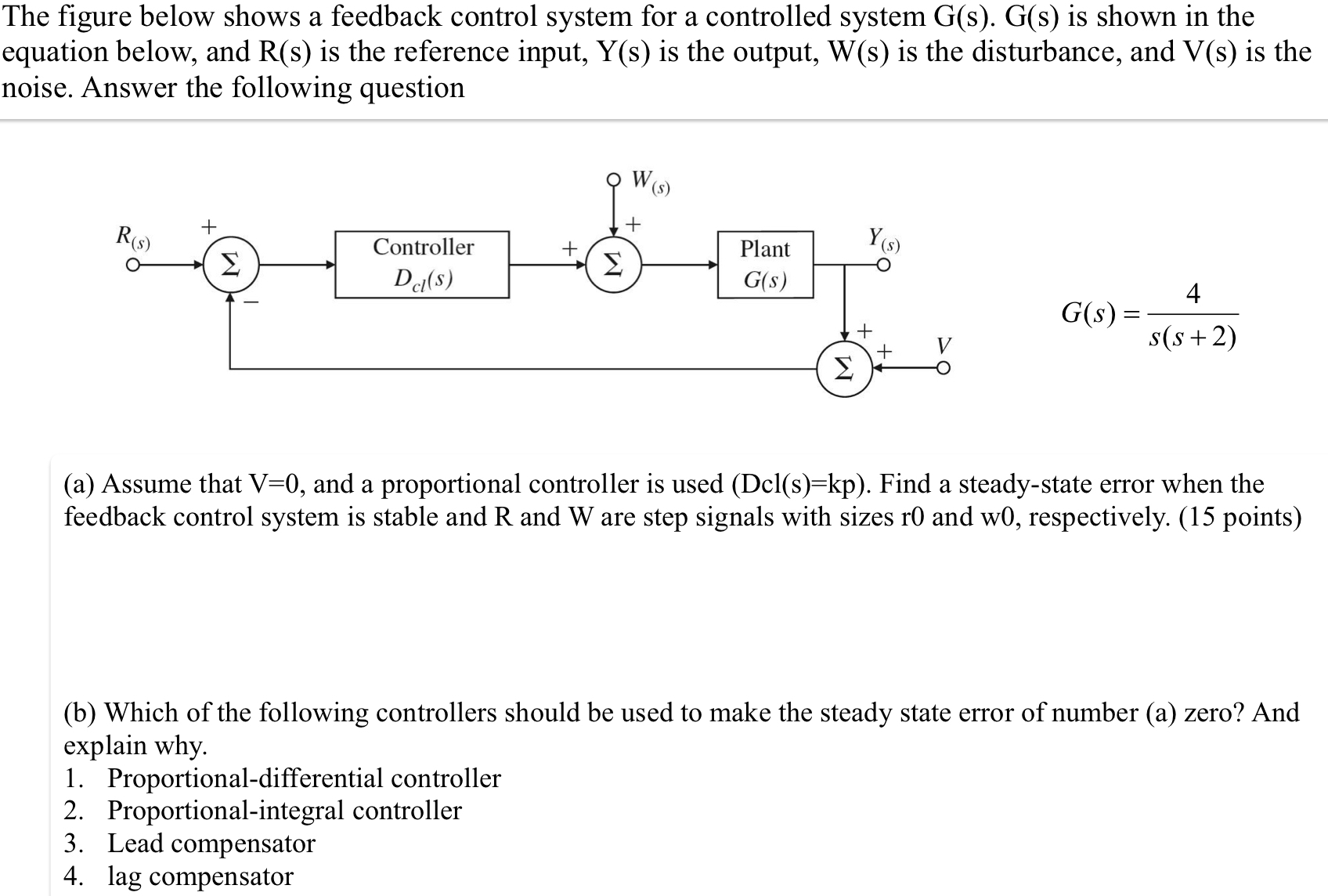Solved The figure below shows a feedback control system for | Chegg.com