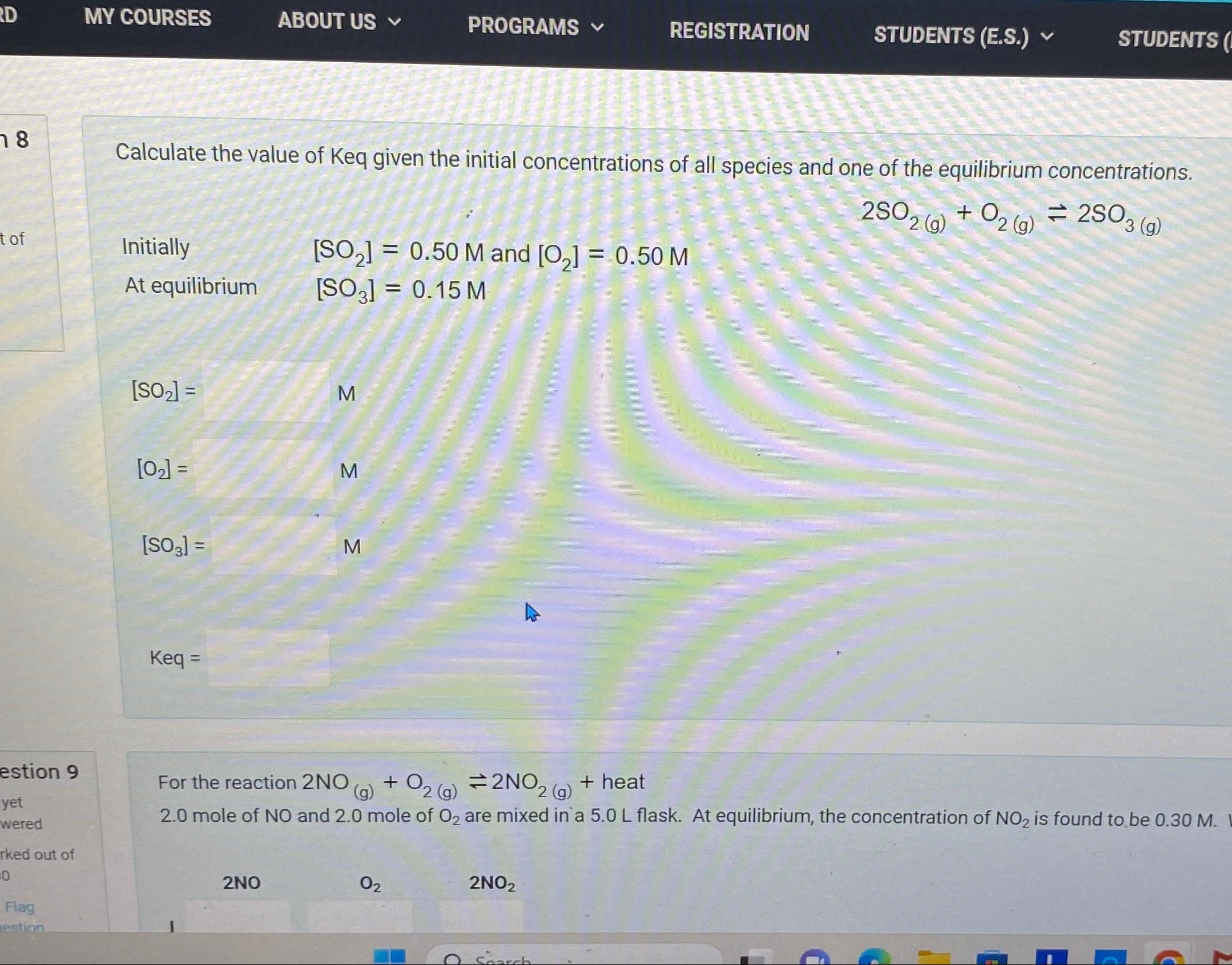 Solved Calculate the value of Keq given the initial | Chegg.com