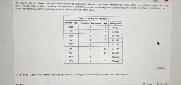 Solved The following data was collected to explore how the | Chegg.com