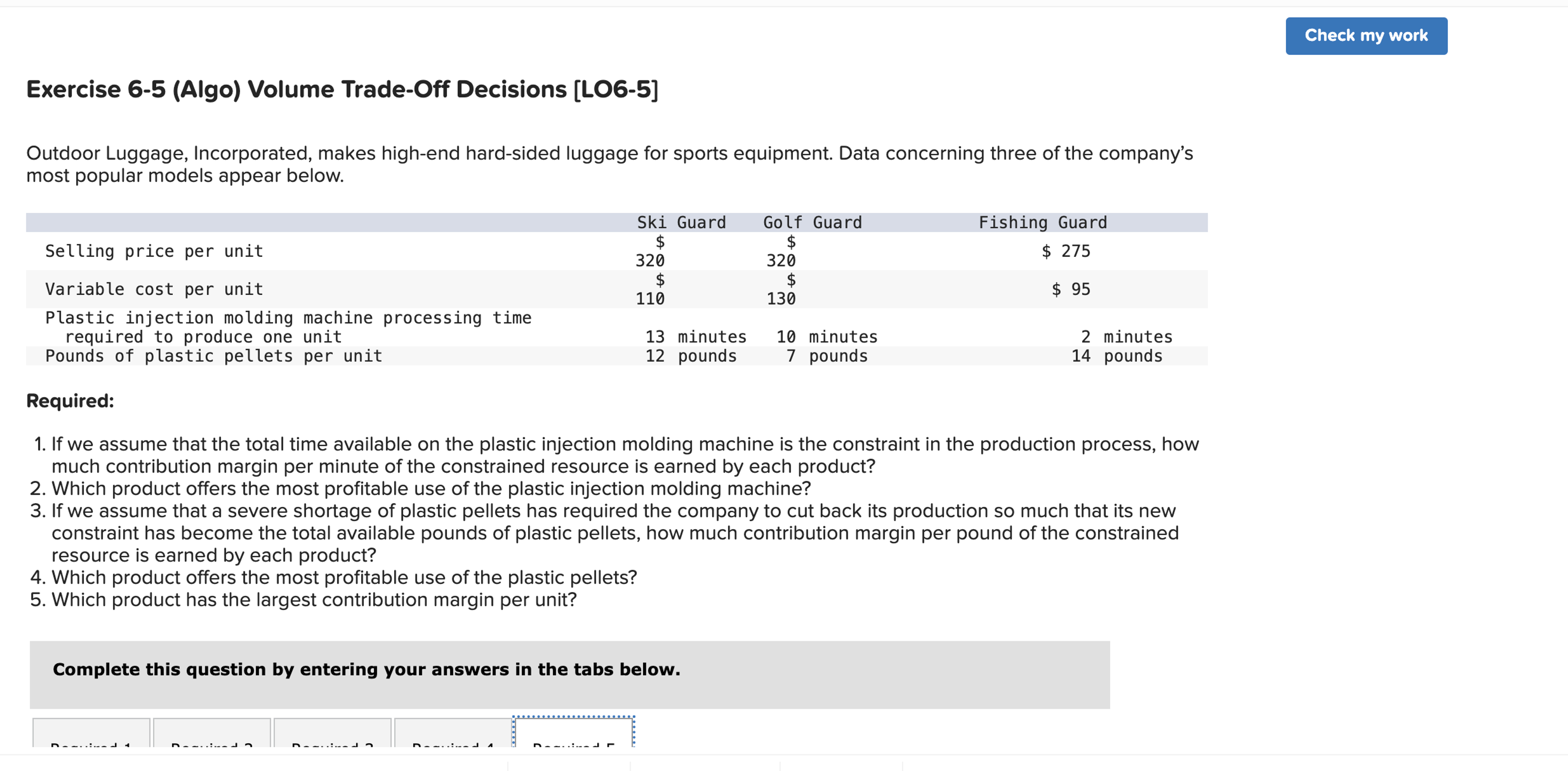 Solved Exercise 6-5 (Algo) ﻿Volume Trade-Off Decisions | Chegg.com