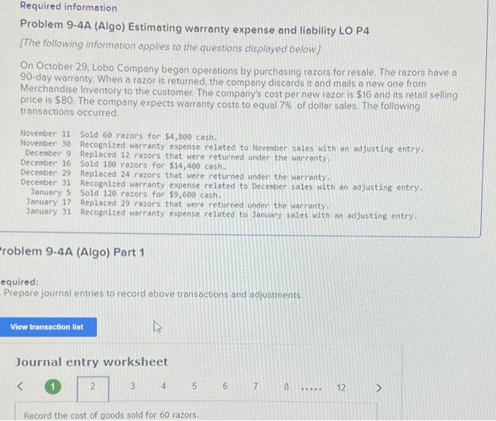 Solved Required information Problem 9-4A (Algo) Estimating | Chegg.com