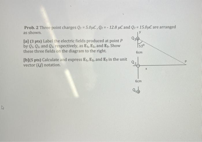 Solved - Prob. 2 Three point charges Q1 = 5.0°C, Q2 = - 12.8 | Chegg.com