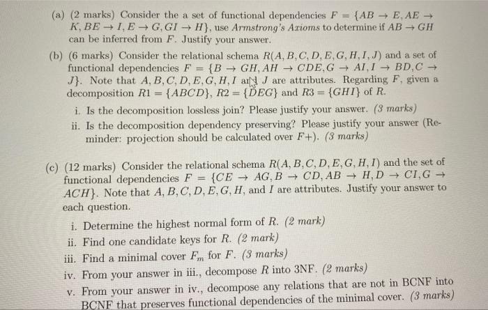Solved (a) (2 marks) Consider the a set of functional | Chegg.com