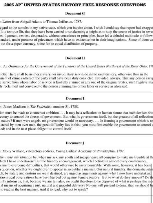 2005 AP ⊕ UNITED STATES HISTORY FREE-RESPONSE | Chegg.com