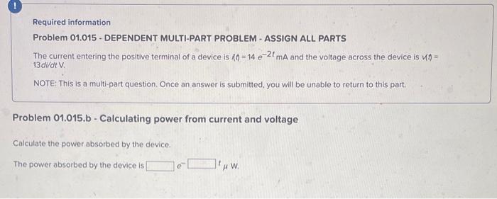 Solved Required information Problem 01.015 - DEPENDENT | Chegg.com