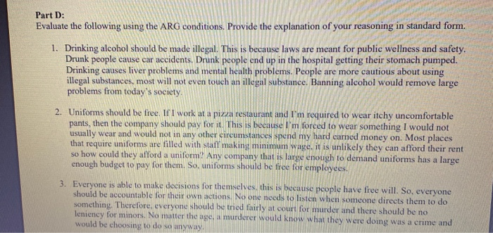 Part D: Evaluate the following using the ARG | Chegg.com