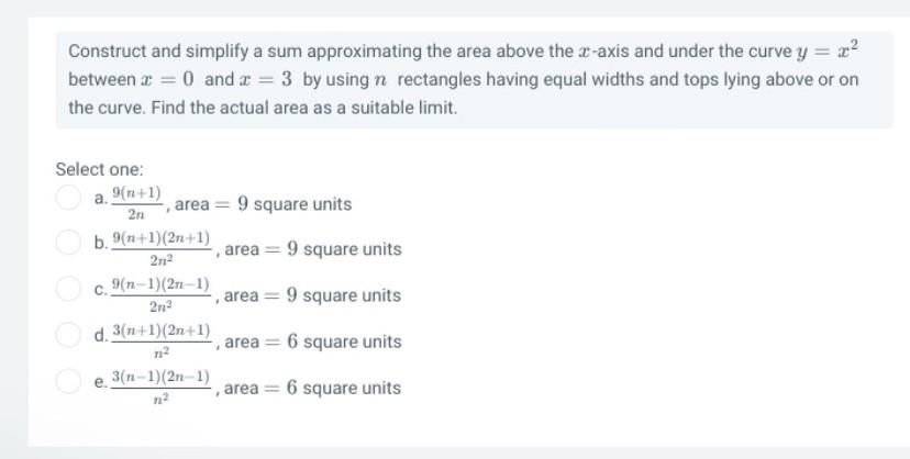 Solved Construct and simplify a sum approximating the area | Chegg.com