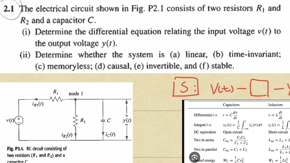 2.1 ﻿The electrical circuit shown in Fig. P2.1 | Chegg.com