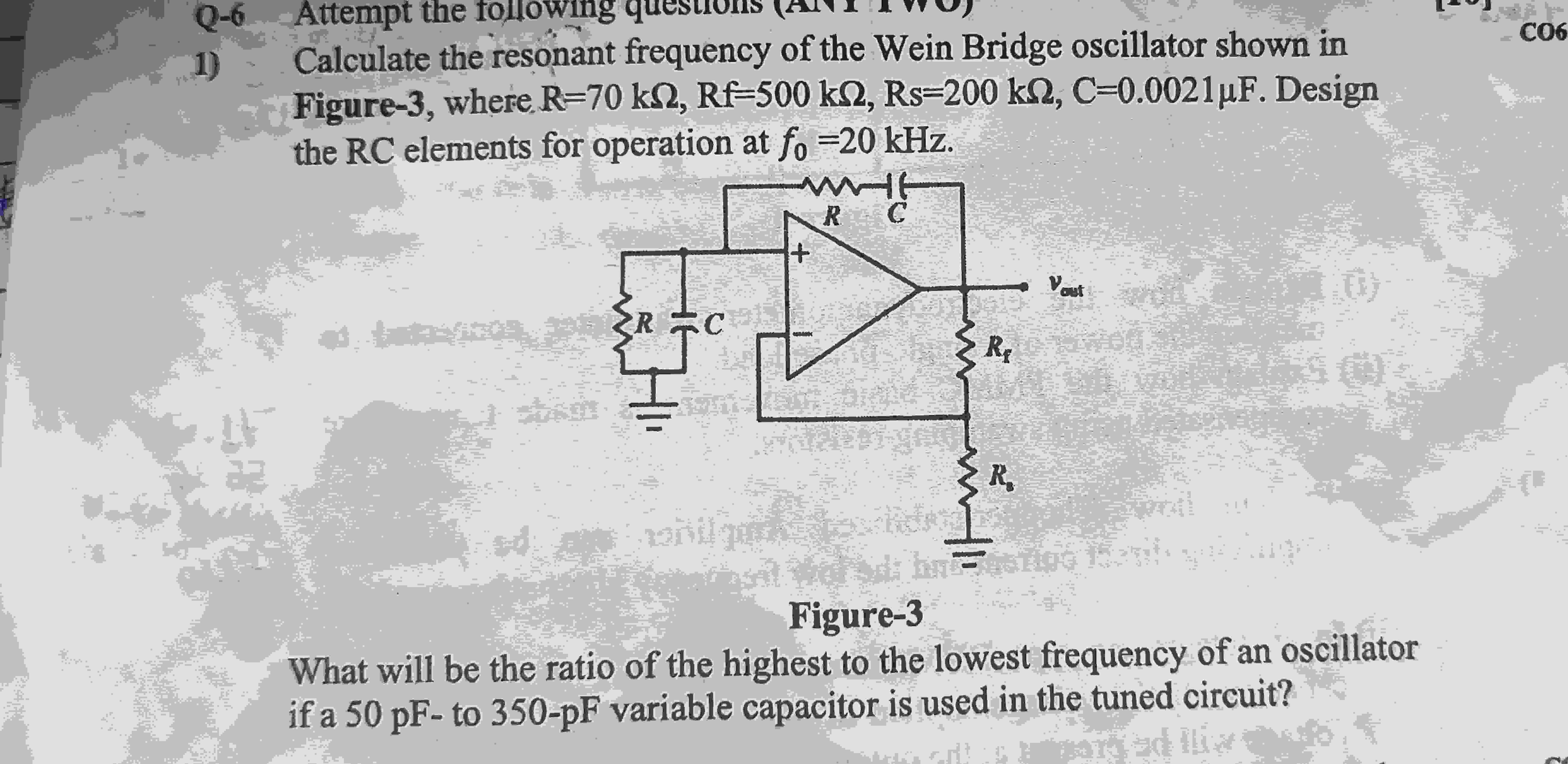 Solved Calculate the resonant frequency of the Wein Bridge | Chegg.com | Chegg.com