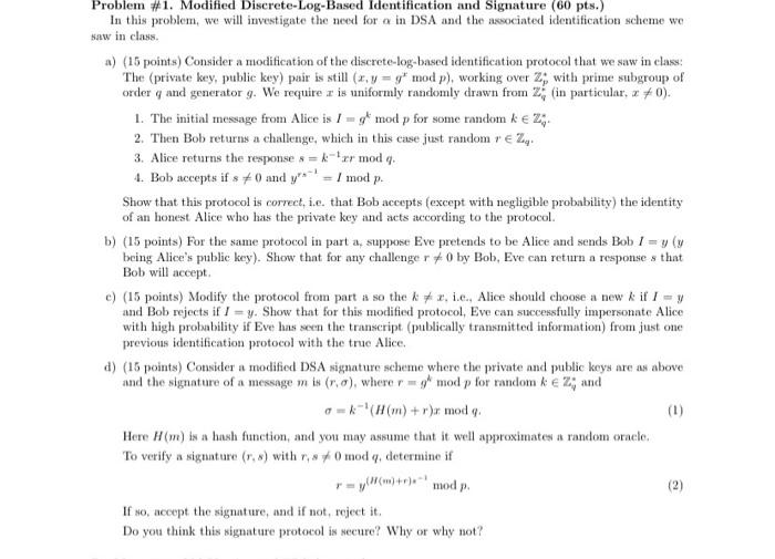 Solved Problem \#1. Modified Discrete-Log-Based | Chegg.com