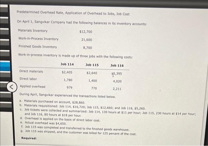 Solved Predetermined Overhead Rate, Application of Overhead | Chegg.com