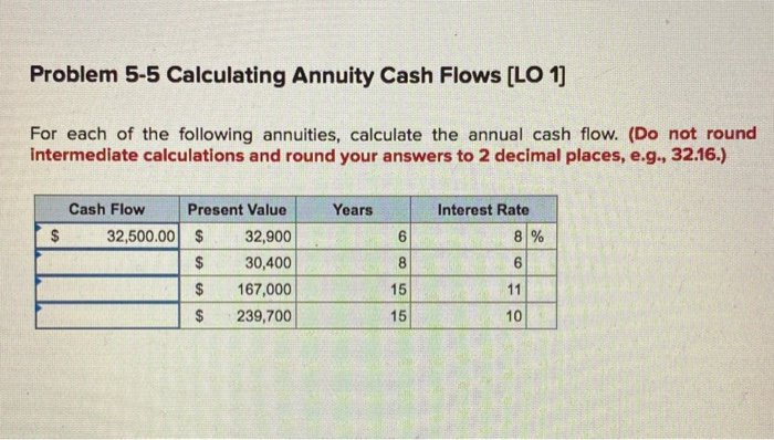 Problem 5-5 Calculating Annuity Cash Flows [LO 1] For | Chegg.com