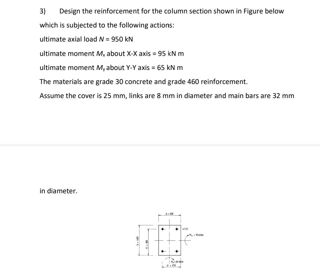 Solved 3) Design the reinforcement for the column section | Chegg.com