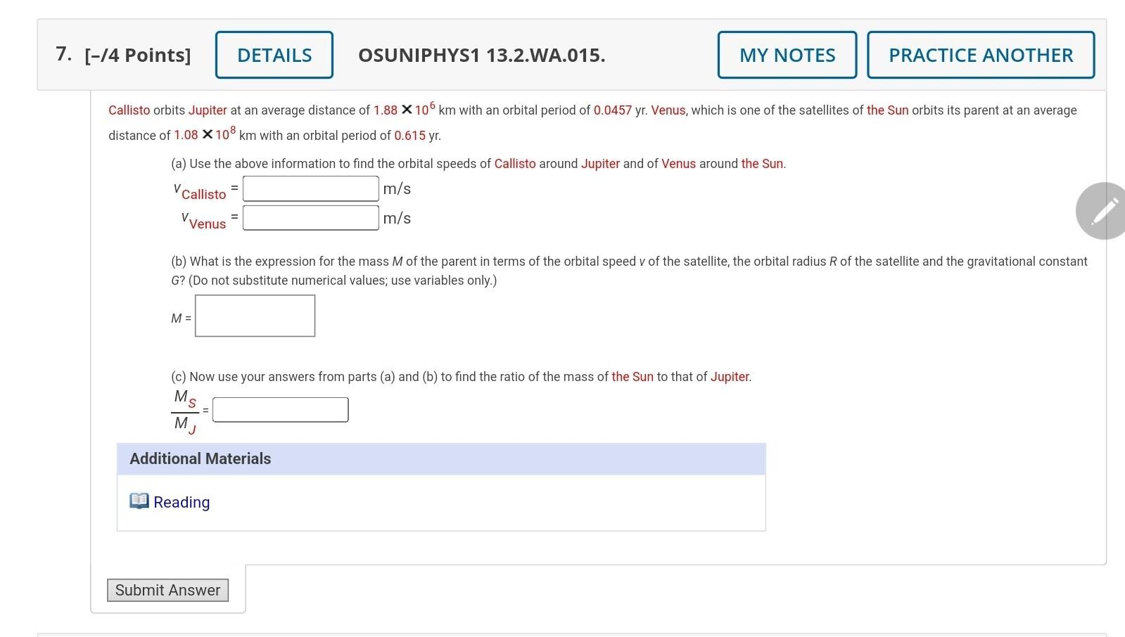 Solved Callisto orbits Jupiter at an average distance of | Chegg.com
