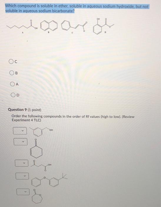 Solved Which compound is soluble in ether, soluble in | Chegg.com