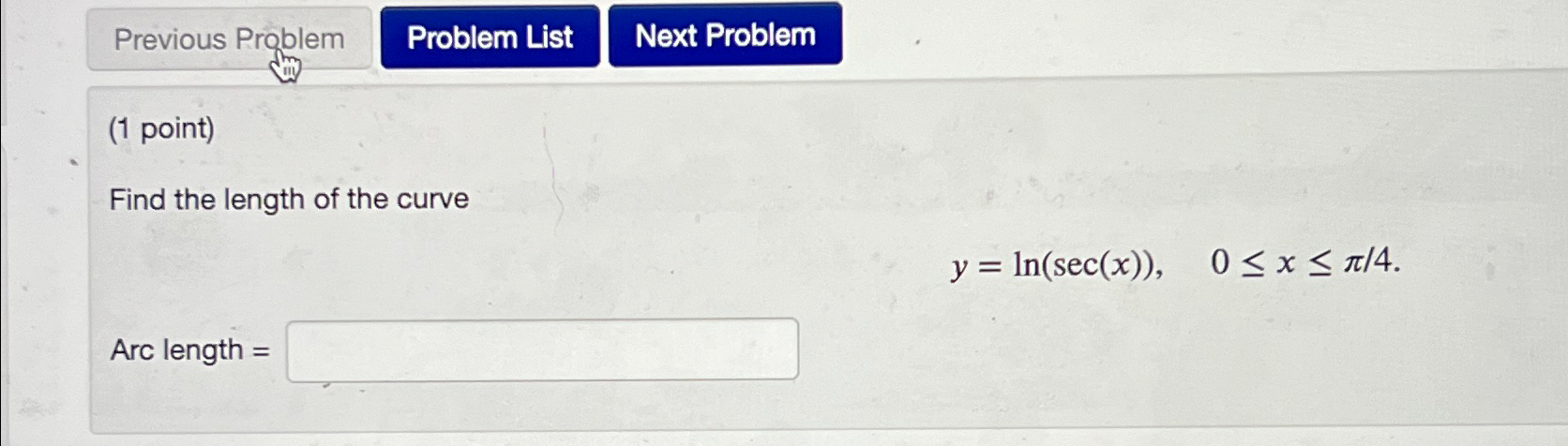 Solved Previous Problem(1 point)Find the length of the | Chegg.com Solved Previous Problem(1 point)Find the length of the | Chegg.com