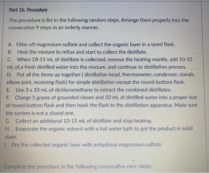 Solved Part 1b. Procedure The procedure is list in the | Chegg.com