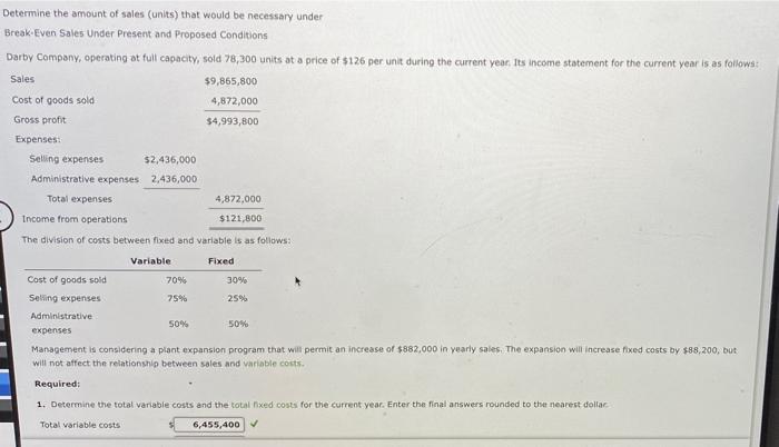 Solved Determine the amount of sales (units) that would be | Chegg.com