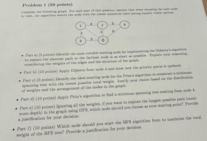 Solved Problem 1 (50 points) Consider the following graph. | Chegg.com