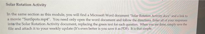 Solved Solar Rotation Activity In the same section as this | Chegg.com