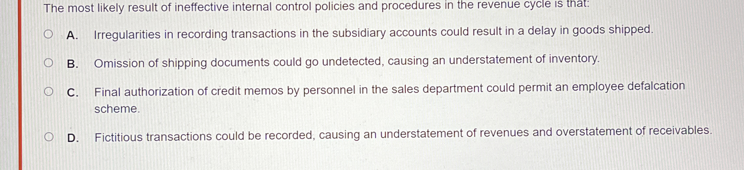 Solved The most likely result of ineffective internal | Chegg.com