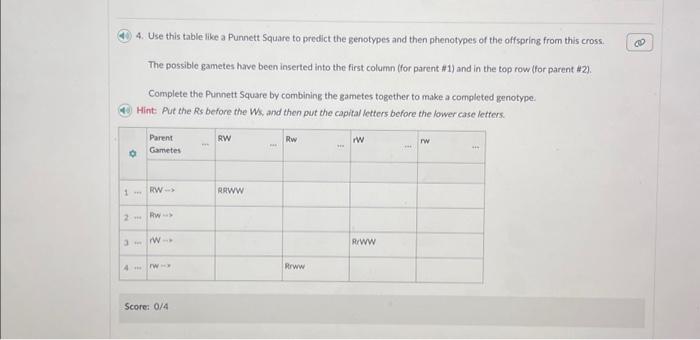 Solved 44. Use this table like a Punnett Square to predict | Chegg.com
