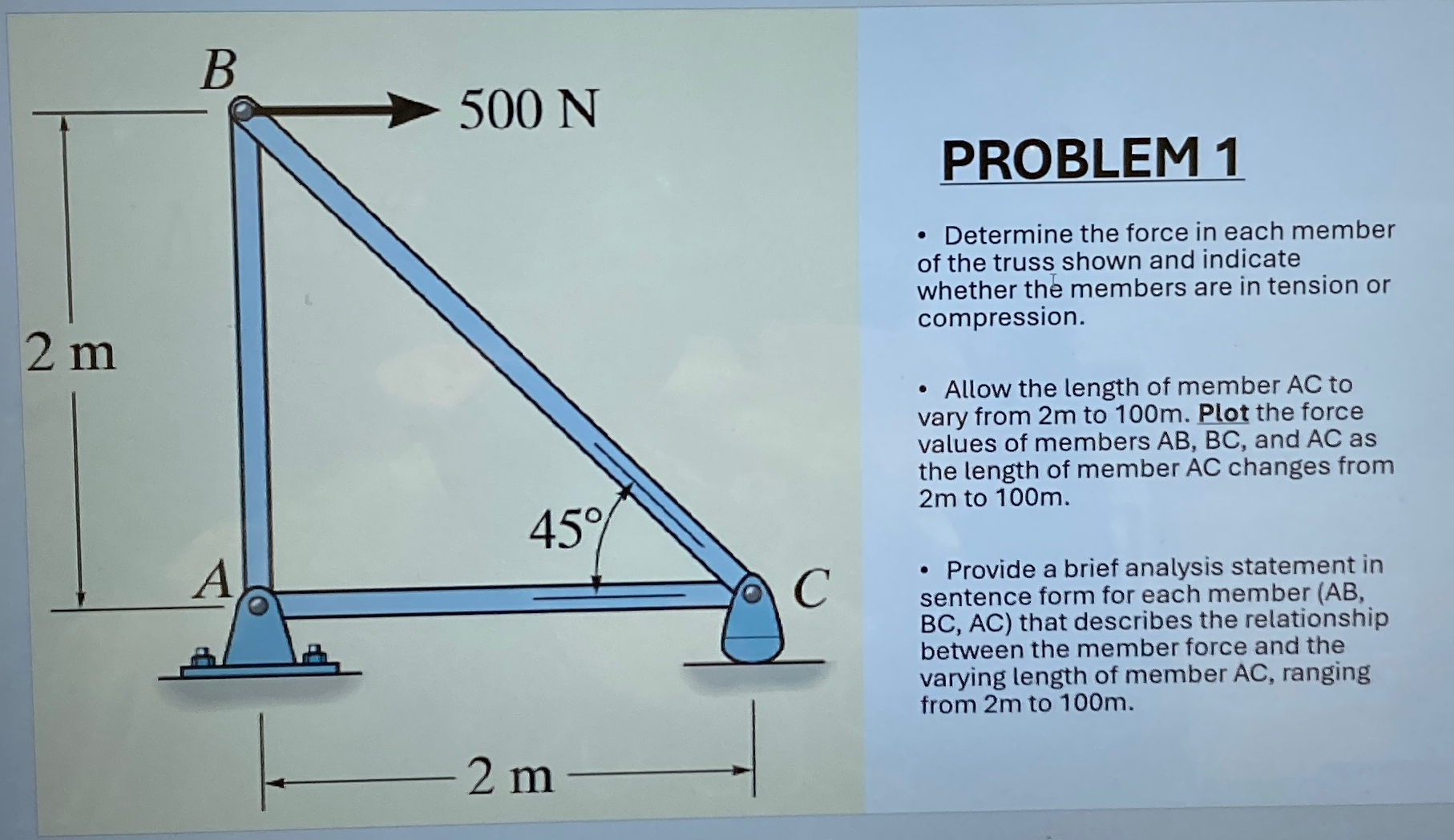 Solved PROBLEM 1Determine the force in each member of the | Chegg.com