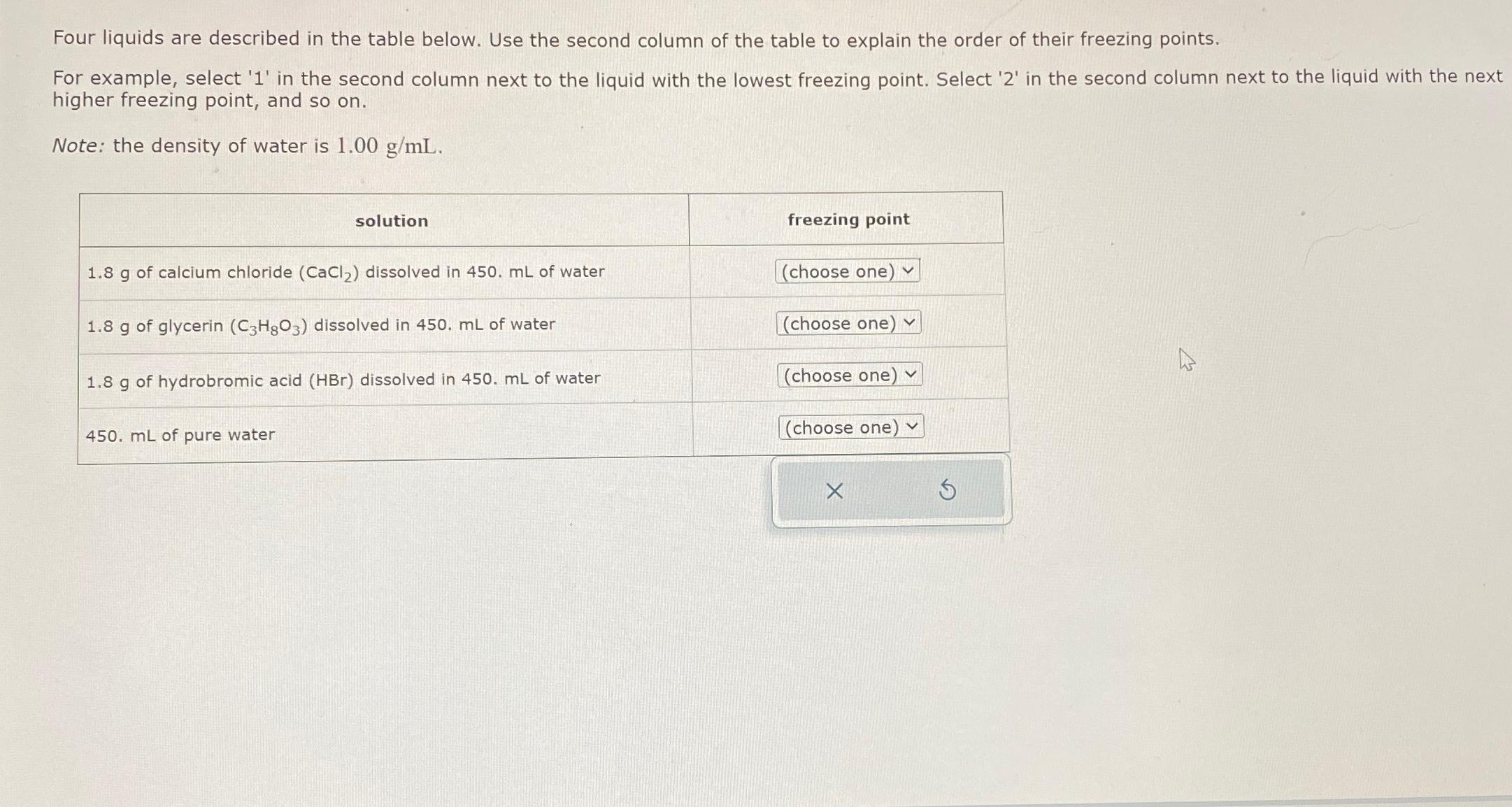 Solved Four liquids are described in the table below. Use | Chegg.com