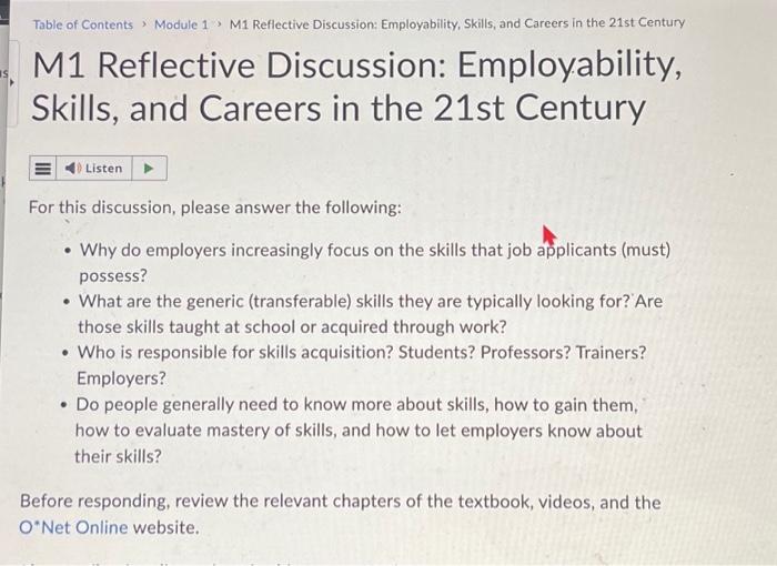 Reflective Discussion: Employability, Skills, and | Chegg.com