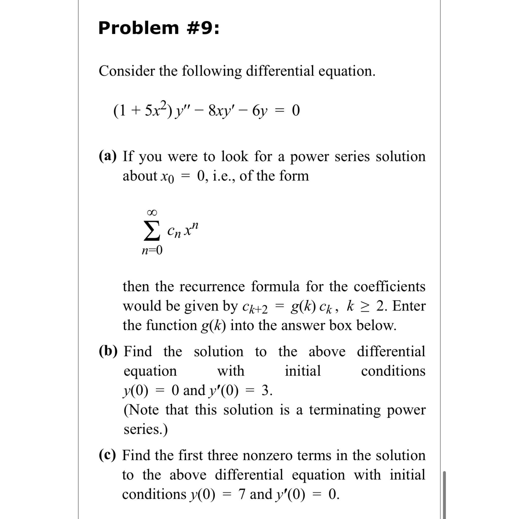 Solved Problem #9:Consider the following differential | Chegg.com