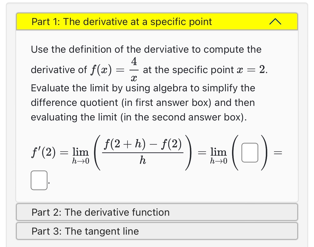 Solved Part 1: The derivative at a specific pointUse the | Chegg.com