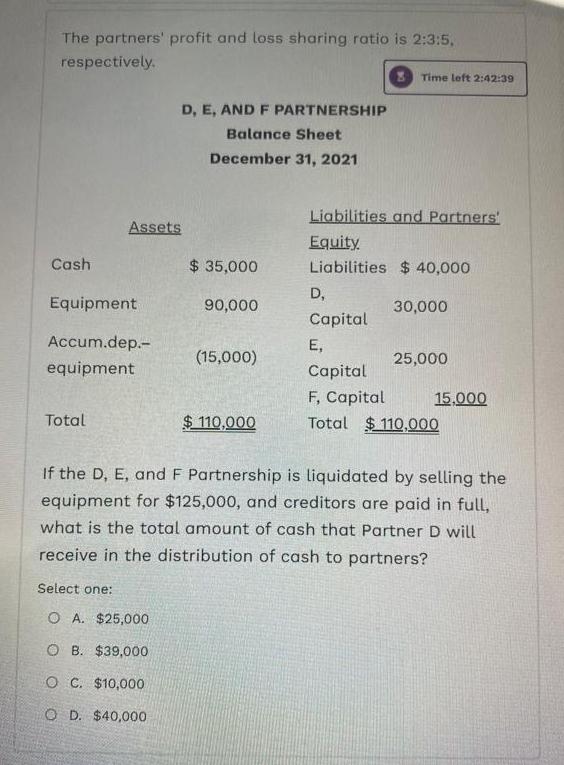 Solved The partners' profit and loss sharing ratio is 2:3:5, | Chegg.com