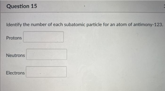 Solved Question 15 Identify the number of each subatomic | Chegg.com