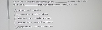 Solved Sound waves enter the cochlea through theand | Chegg.com