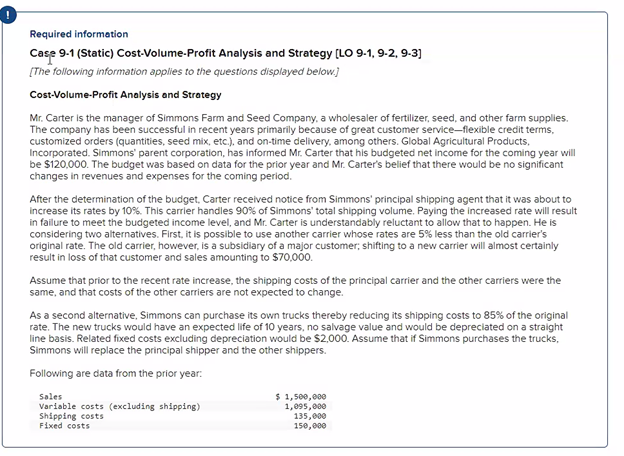 Solved Required informationCase 9.1 (Static) | Chegg.com