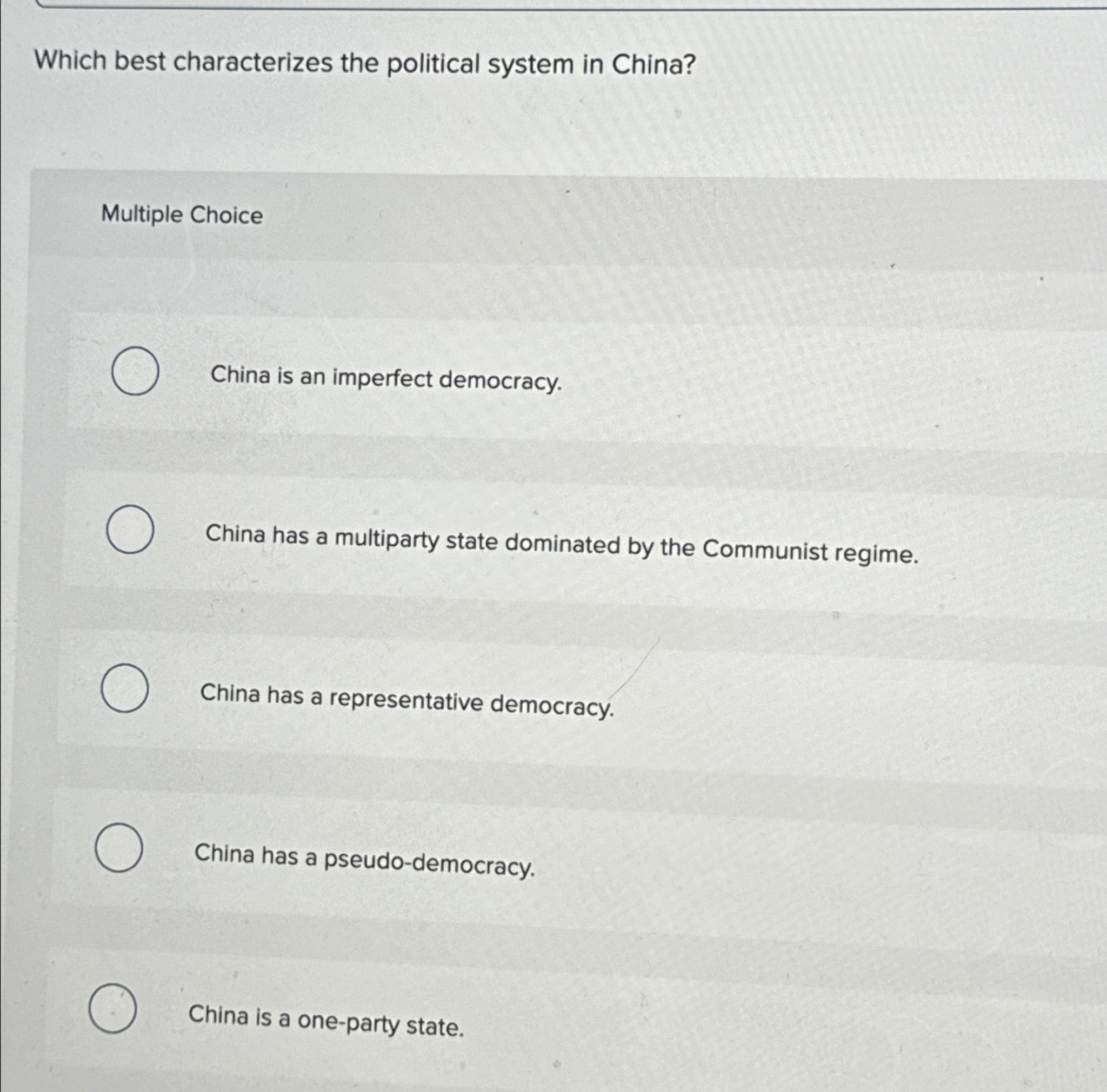 Solved Which best characterizes the political system in | Chegg.com