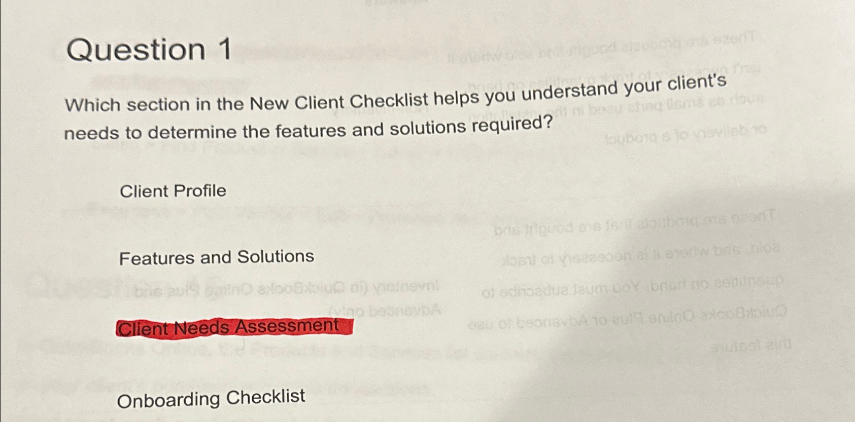 Solved Question 1Which section in the New Client Checklist | Chegg.com