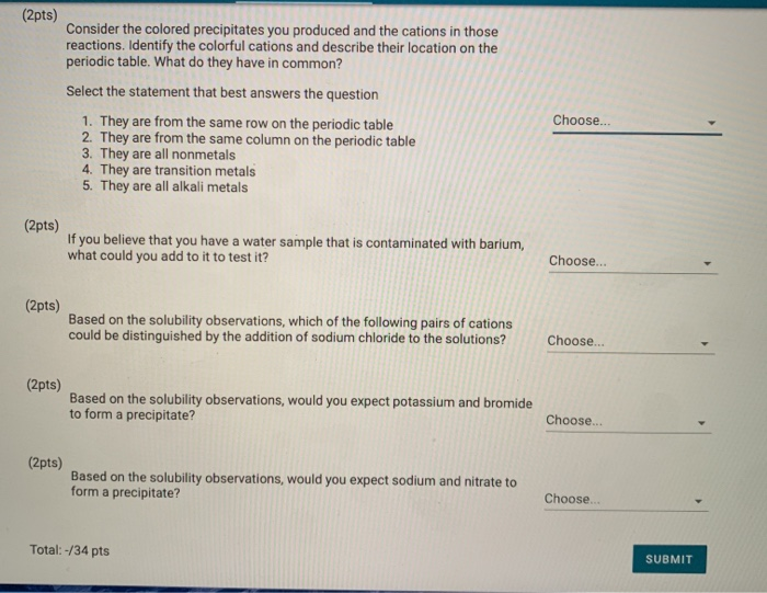(2pts) Consider the colored precipitates you produced | Chegg.com