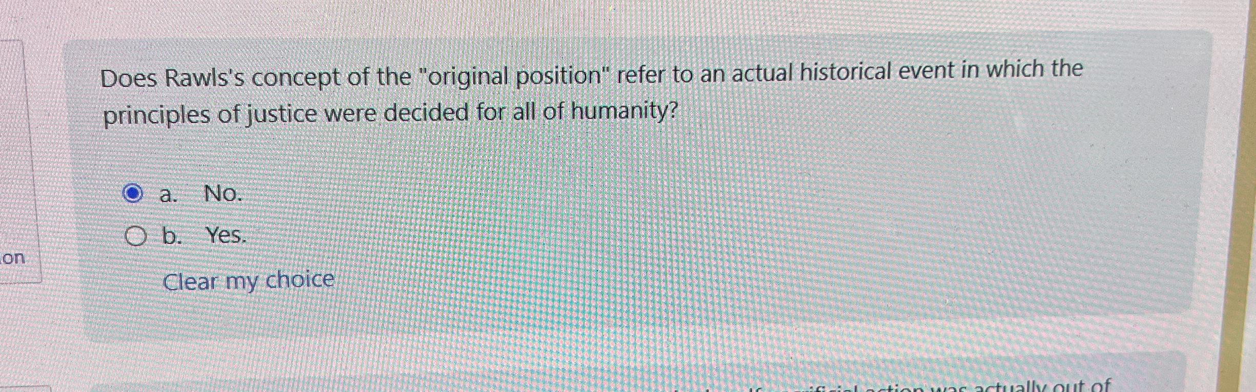 Solved Does Rawls's concept of the "original position" refer | Chegg.com