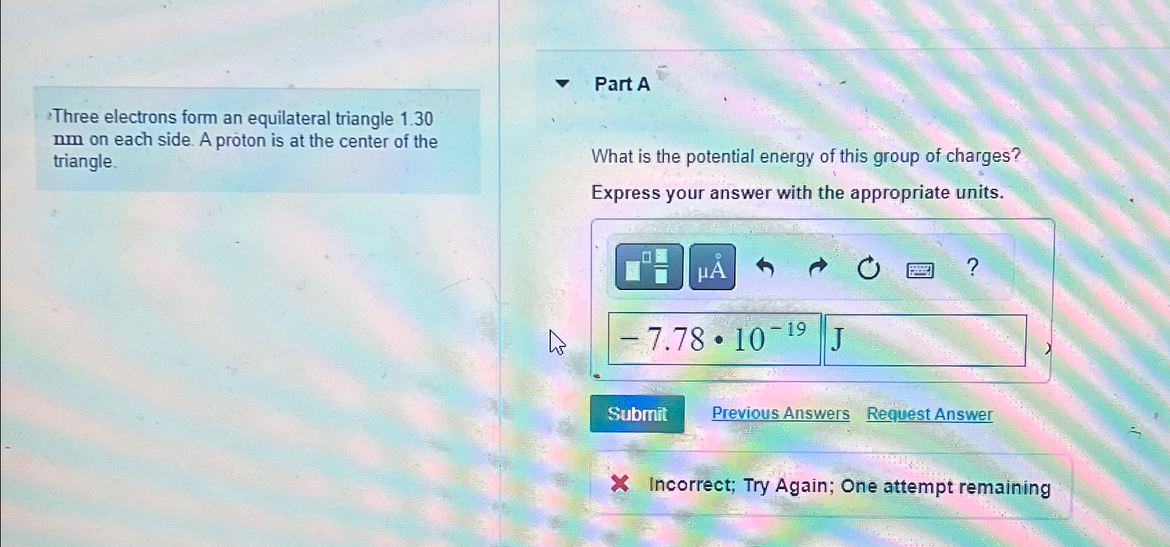 Solved Three electrons form an equilateral triangle 1.30 nm | Chegg.com